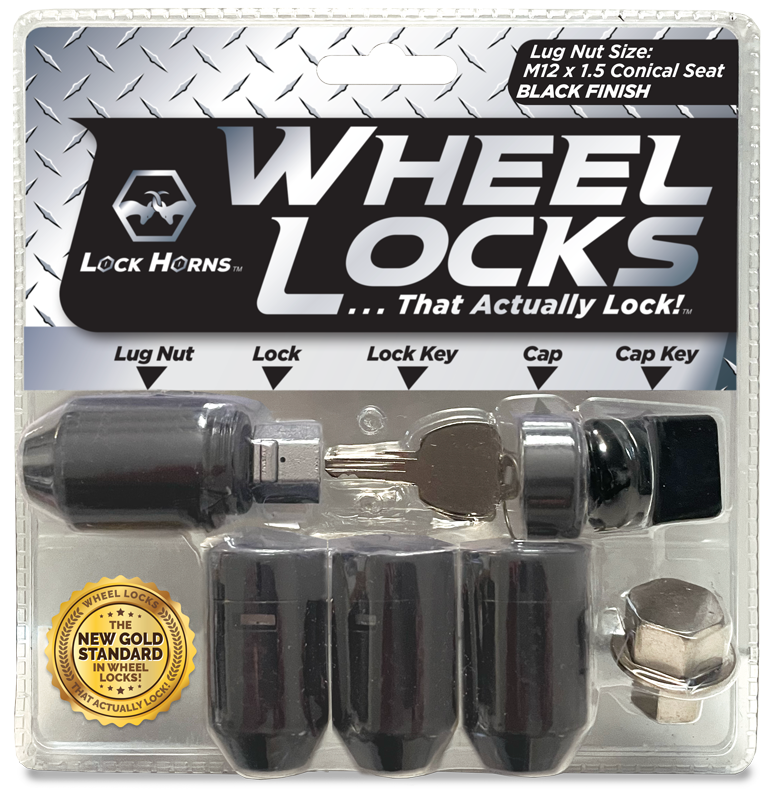 Wheel Locks - M12 x 1.5" Conical Seat - Black Finish – Lock Horns LLC
